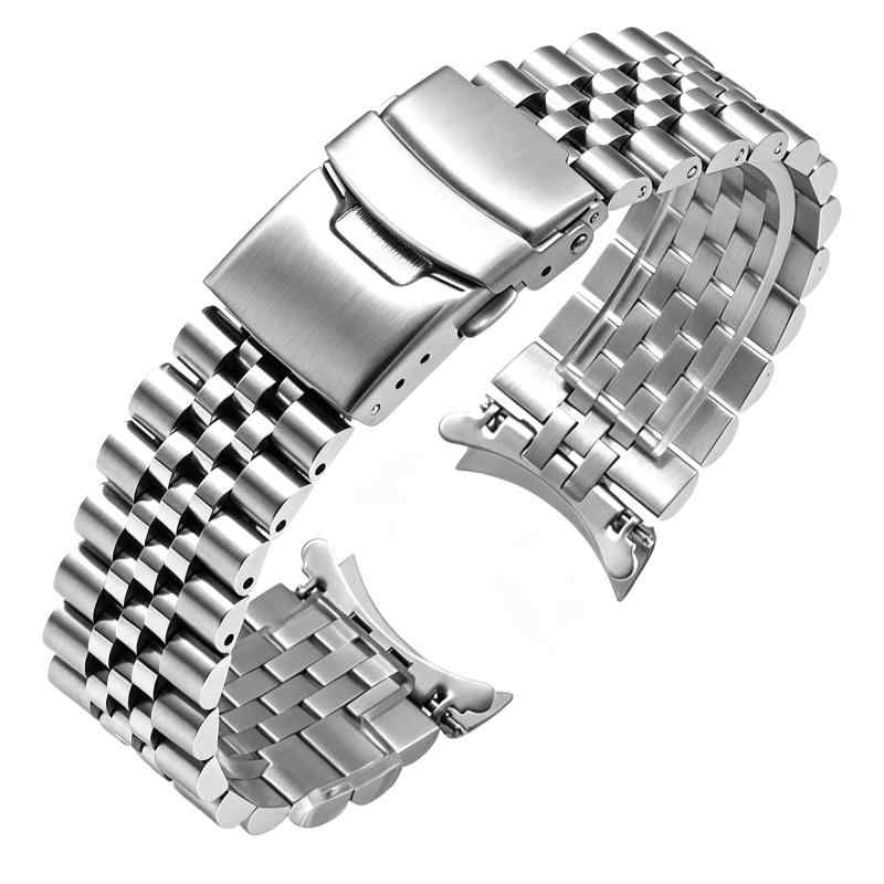 [Juntan] ステンレス鋼の曲線の端は 18mm 20mm 22mm 23mm 24mm の金属の腕時計のバンドの適用範囲が広い腕時計の革紐の取り替えのブレスレットの展開の倍のフリップ ロックのバックルの銀製黒を先ソリッドハーフムーン5...