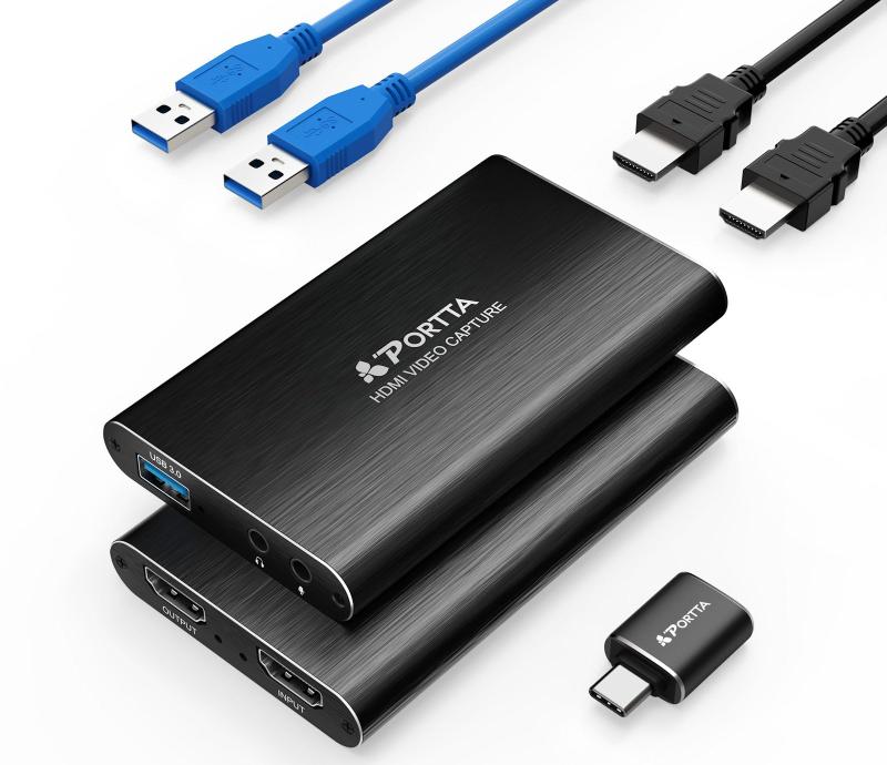PORTTA HDMI キャプチャーボード パススルー, 1080P60 低遅延, ストリーミングと録画、4K HD MI入力/ループ出力、USB 3.0 - PCビデオカメラ、PS4、PS5、Xbox、Nintendo Switch 2、...