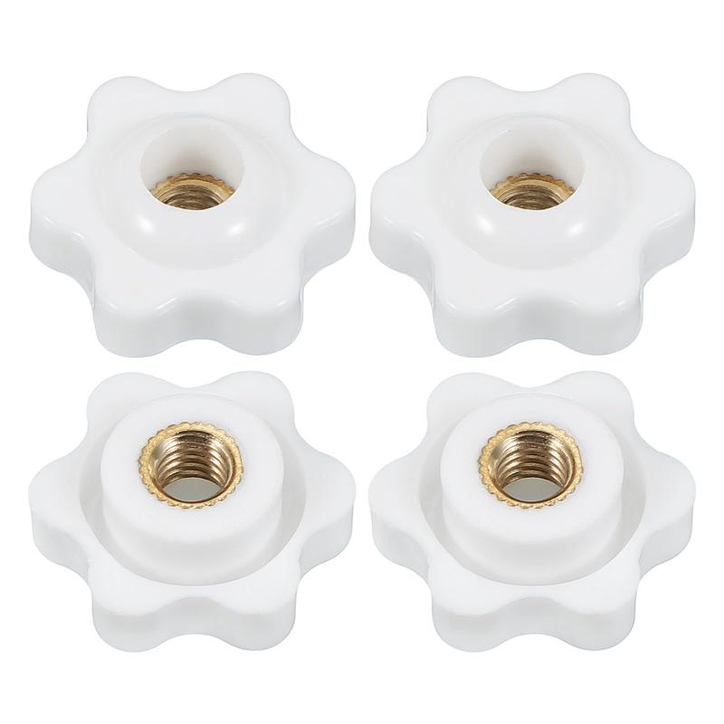 M6 x 25mm スルーホールノブナットネジ、4個 ブ ラス スクリューオン 女性用スレッド ノブ プラスチック スターノブ クランピングハンドル スレッド ハンドノブ ホワイトモデル: M6; カラー: ホワイト; 素材: プラスチック...