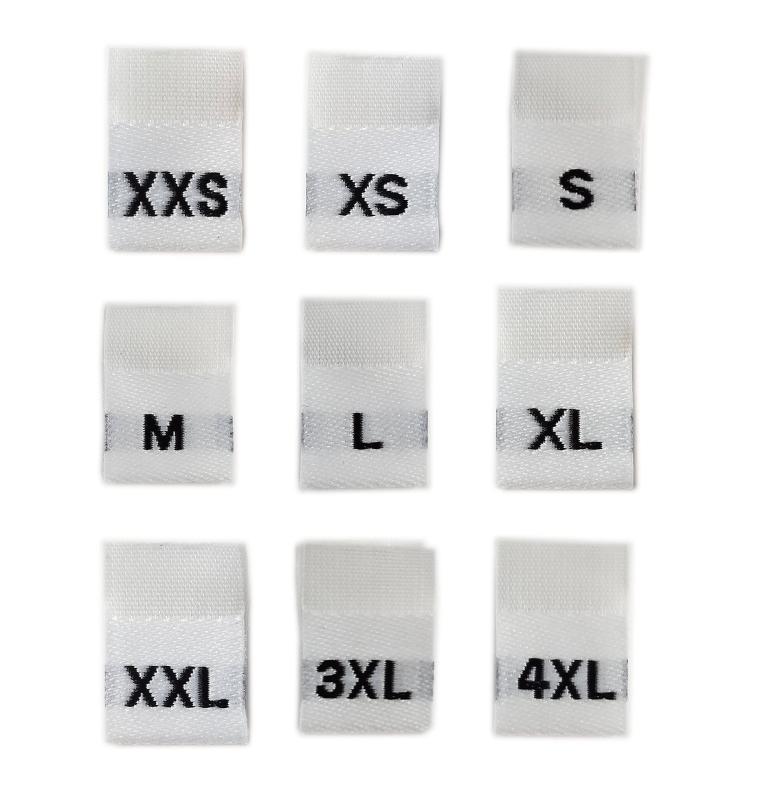 サイズネーム お試し少量セット(2) XXS〜4XL 9サイズ各10枚セット 白 サイズタグ 織ネームXXS・XS・S・M・L・XL・XXL・3XL・4XL　各10枚set
