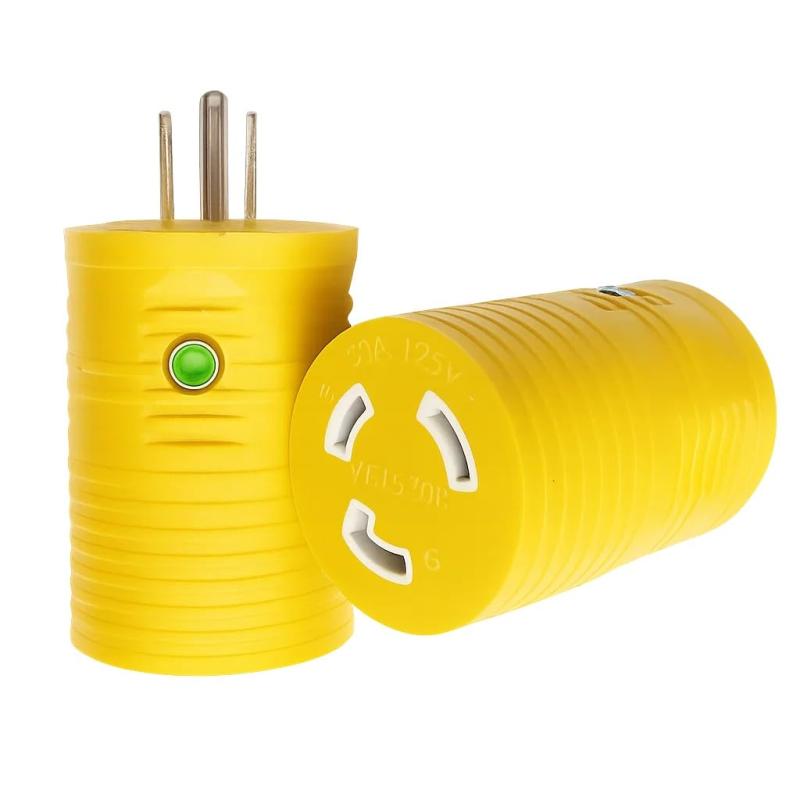 NAT 30A 船舶用ツイストロック電源→15A 家庭用コンセント変換アダプター｜15Ampオス5-15Pから30AmpロックメスL5-30R｜耐久性が高い・LED表示付き｜マリン対応（15Amp家庭用から30Ampロック用）㈚...