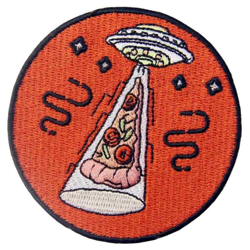 UFOとピザ刺繍のバッジのアイロン付けまたは縫い付けるワッペンシングルサイズ：7.4 * 7.4 センチ。100%刺繍背面処理：超強い熱接着剤、いかなる生地にアイロンをかけたり、縫ったりできる。しかも、素晴らしい耐水性があり、抜け落ち。安全...