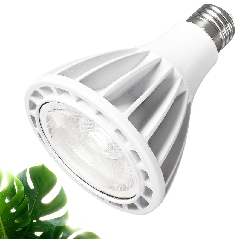 24W 全スペクトル LED 植物用照明、E26 口金、5800K 白色光、高 PPFD、省エネ、屋内園芸向け全スペクトル＆高 CRI400-700nm の全スペクトルをカバーし、自然光を模倣することで、発芽、幼苗、開花、結実といった植物の...