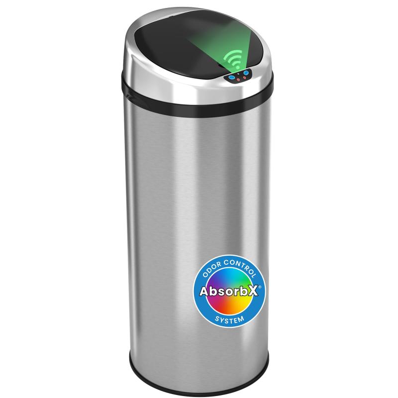 iTouchless Round Sensor Trash Cans with AbsorbX Filtersゴミ箱はの13ガロンのゴミ袋を使用しています。高度な赤外線センサー技術により、缶から6インチ以内に近づくと自動的に蓋が開きます。手...