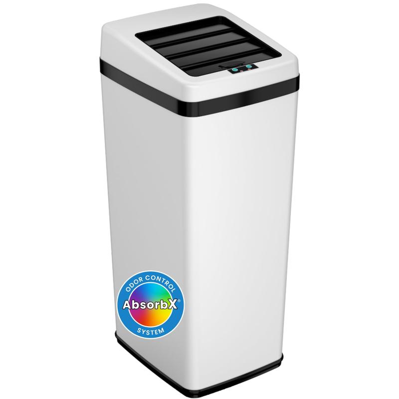iTouchless 14 Gallon Sensor Trash Cans with AbsorbX Filtersサイズ：長さ13.25×幅10.75×高さ30.75(インチ)。14ガロンのステンレススチールゴミ箱。丈夫なフレーム構造。...