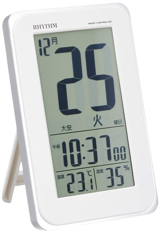 リズム(RHYTHM) 目覚まし時計 電波時計 電子音アラーム 温度 湿度 日めくり カレンダー 六曜 ライト付き 白 12.8x8.2x2.3cm 8RZ139SR03サイズ：12.8x8.2x2.3cm、質量：160g使用電源:アルカリ...