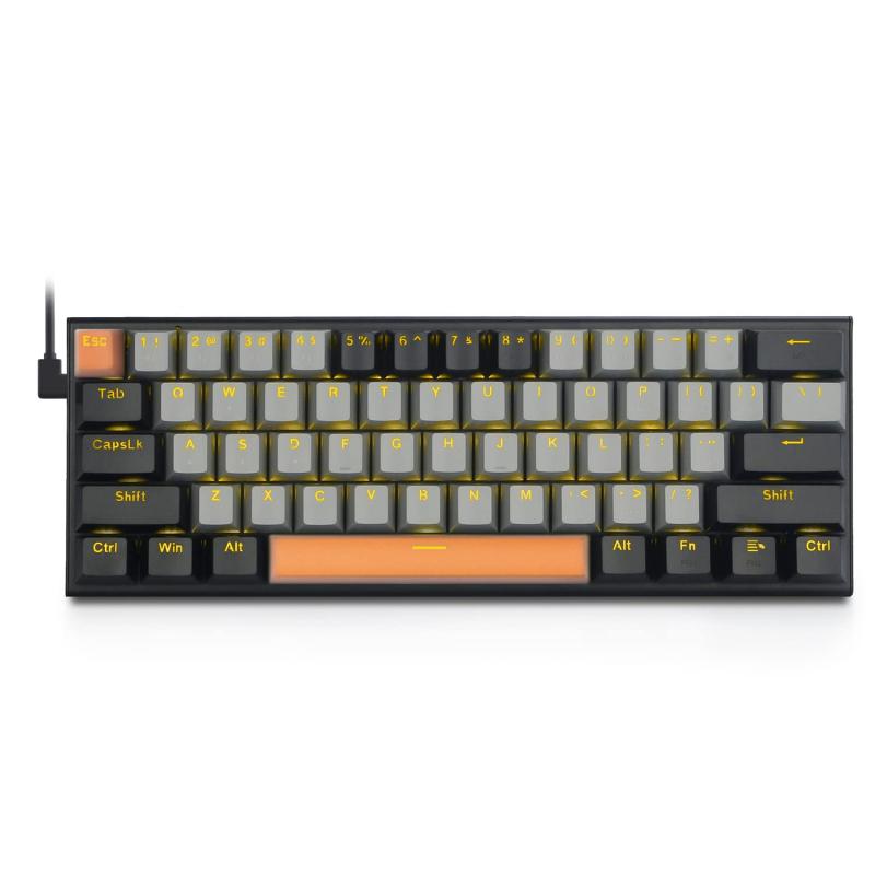 メカニカルキーボード61キー 青軸・赤軸を採用のゲーミングキーボード 単色LEDバックライト付き 60％小型コンパクトキーボード USB有線英語配列 Windows/Macに対応ゲーム用キーボード