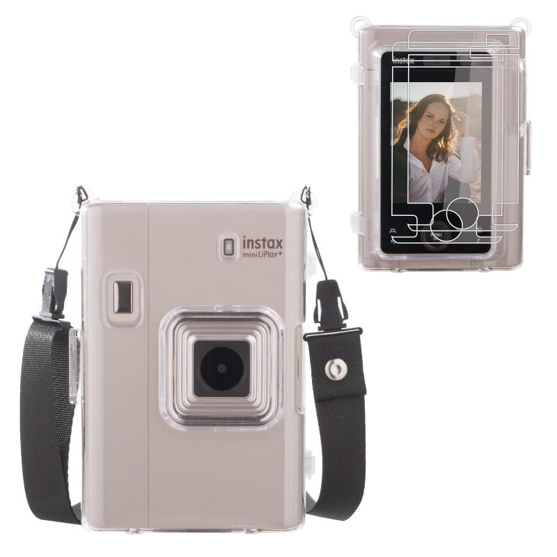 Fuji Mini Liplay+ クリアケース ハードPC保護ケース Instax Mini Liplay+ ハイブリッドカメラ対応 調節可能なショルダーストラップ&amp;スクリーンプロテクター(2パック) - 透明互換性: このクリア...