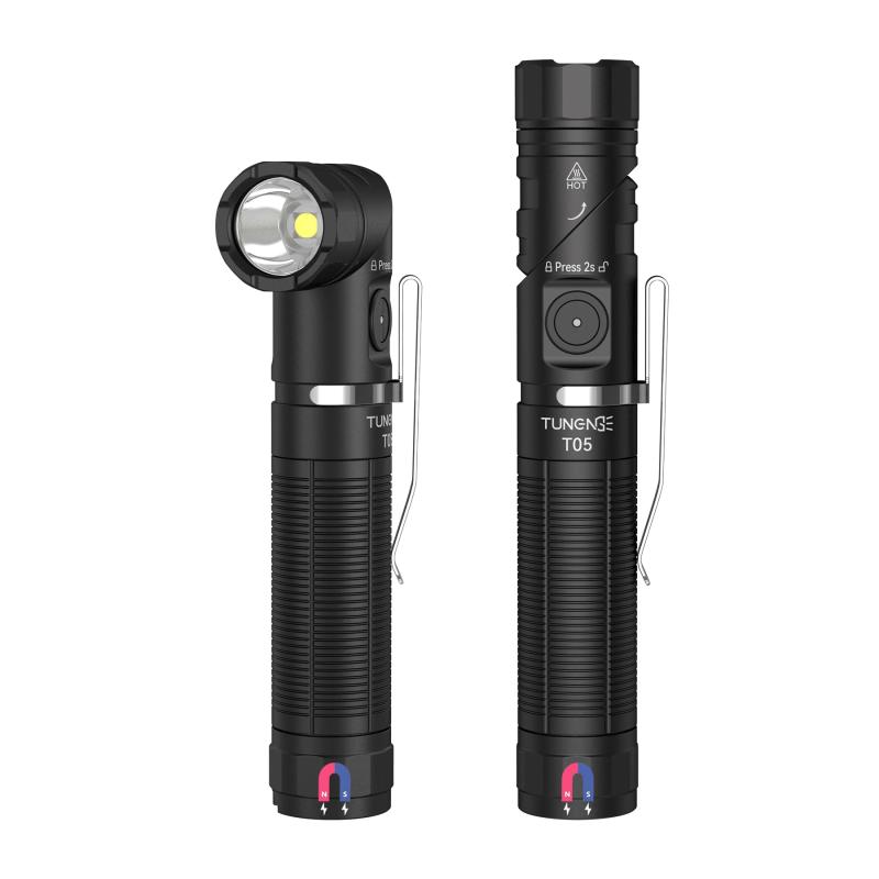 TUNE 1400-1500 Lumen Small LED Flashlight Rechargeable, Super Bright 90 Degree EDC AA Pocket Flashlight with Magnet, Adj...