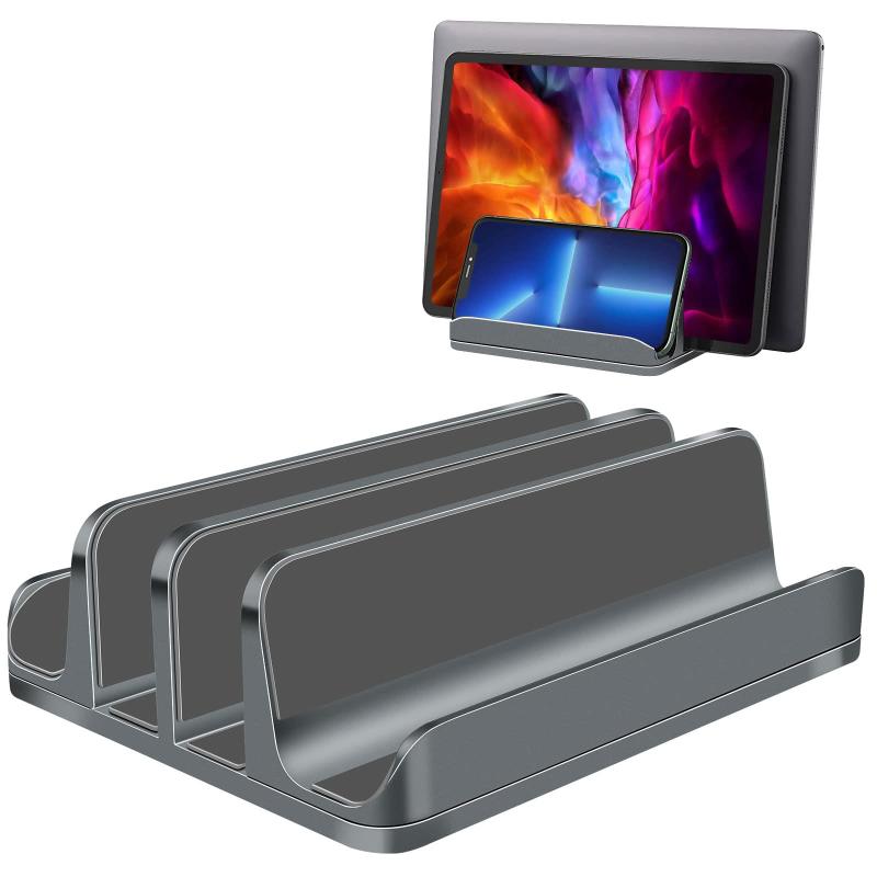 新型4in1 ノートパソコンスタンド 縦置き pcスタンド 縦置き 4台収納 冷却スタンド 幅調節可能 省スペース 滑り止め 安定感 アルミ合金素材、MacBook Pro/Air/Microsoft Surfaceのすべてに対応し、新デ