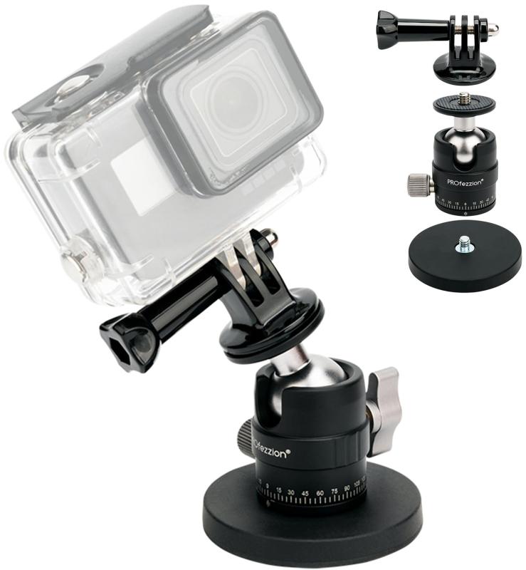 カメラ磁気スタンド セット スタンド + 雲台 + Goproホルダー マグネットベース 自由雲台 360°回転可能 1/4"-20ネジ 付き Gopro Hero 13 12 11 10 9 8 7 X5 X4 X3 Ace P...