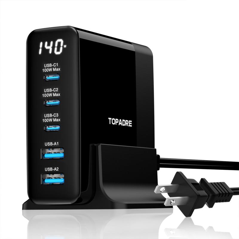 140W 急速充電器 USB充電器 (100W Max*USB-C*3＋USB-A*2) 5ポート PSE認証 Type-c PD 充電器 MacBook Pro/Air、iPhone 15/14/13/Mini/Pro/Pro Max/S...