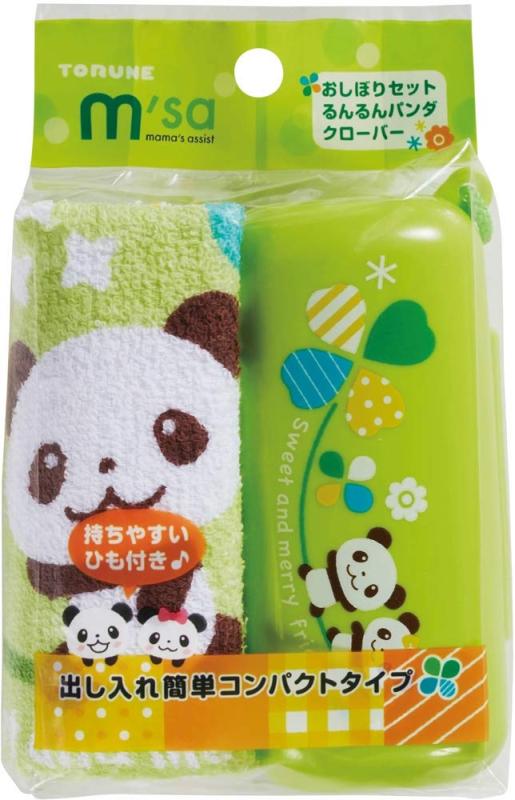 トルネ おしぼりセット るんるんパンダ クローバー P-3438サイズ:おしぼり＝縦32×横30cm ケース＝幅6.4×奥行512.4×高さ4cm素材・材質:おしぼり＝綿100％ ケース＝ポリプロピレン生産国:日本セット内容・付属品:おしぼ...