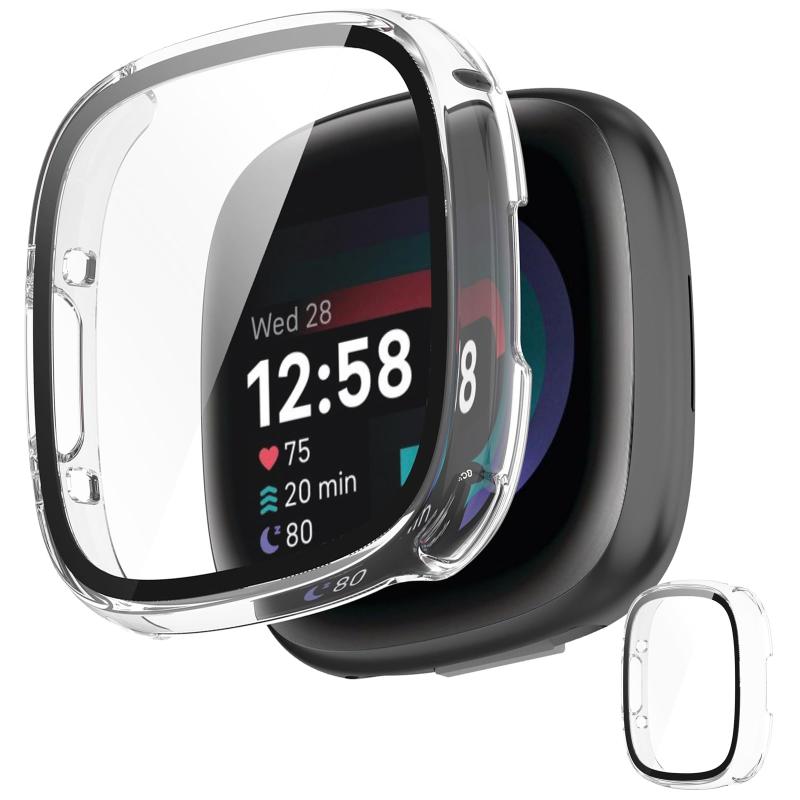 For Fitbit Sense 2/Versa 4 カバー Fitbit Sense 2/Versa 4 保護ケース 強化ガラスフィルム+超耐衝撃PCフレーム 反射低減 指紋防止 軽量スリム設計対応機種Fitbit Sense 2/Ver...