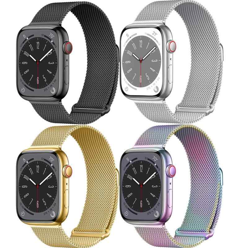 4セット磁気 for Apple Watch バンド 46mm 44mm 40mm 45mm 41mm 49mm iWatch バンド 38mm 42mm メンズ/レディース、メタルメッシュループステンレススチールストラップコレアリストバン...