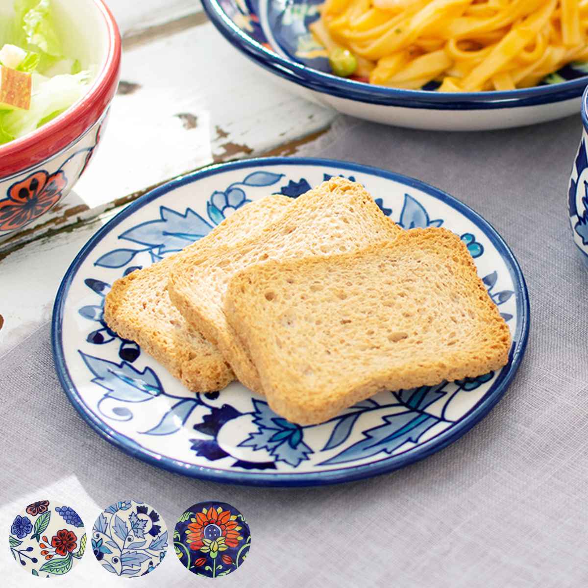 サイズ約 高さ2（cm）直径：約 16（cm）内容量1枚材質ストーンウェア種類ブルーガーデン、サンフラワー、レッドフラワー生産国インド製食器洗い乾燥機使用可能電子レンジ使用可能オーブン使用不可備考※インドの職人がハンドペイントでひとつひとつ...