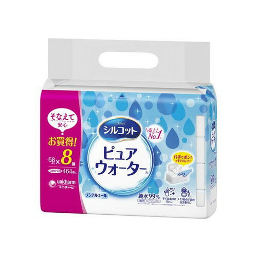 商品名 ユニ・チャーム シルコット ピュアウォーター ウェットティッシュ つめかえ用 58枚×8パック 内容量 58枚×8パック 商品詳細 ワンプッシュでフタが開いて、片手でシートが取り出せるから、身の回りを手早くキレイにできるウェットティ...
