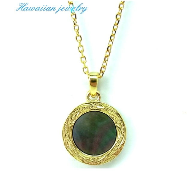 【サージカルステンレス316L】　ブラックシェル　ネックレス　ゴールド　ハワイアンジュエリー　ハワジュ　メンズ　レディース　ペンダント ジュエリー　ハワイ　アレルギー対応 医療用サージカルステンレス316L ブラックシェル　ネックレス ゴー...