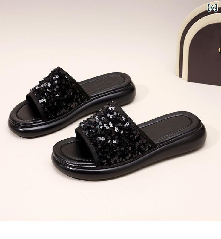 サンダル 夏 フラットソール ソフトソール シーケイン 中ヒール ビーチ 接触冷感 軽量 伸縮性 合成繊維 アウトドア 普段使い・カテゴリ: ミュール・対象年齢: 大人・スタイル: カジュアル・要素: スパンコール・ソール素材: ゴム・柄:...