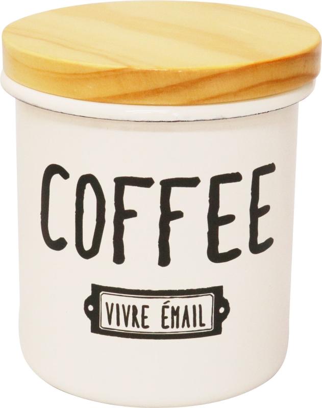 ハースデザインズ ホーロー Vivre キャニスター COFFEE (VI-07) AM-IC032407サイズ:約11×11×12cm本体重量:約0.4kg材質:ほうろう用鋼板・天然木(フタ)原産国:中国容量:約700ml電子レンジ不可