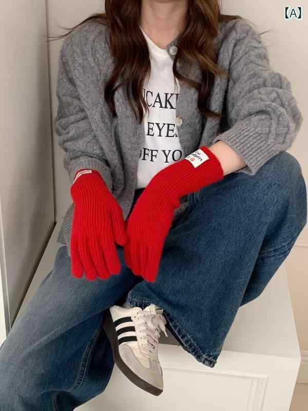 2個セット韓国 秋冬 可 タッチ パネル 保温 手袋 同 型 ニット 手袋 風 ファッション ラベル 防寒 手袋機能: 滑り止め,暖かい,防風性,その他商品番号: 11.12.1スタイル: 指手袋,ファッションOL色: 赤,オフホワイト,茶...