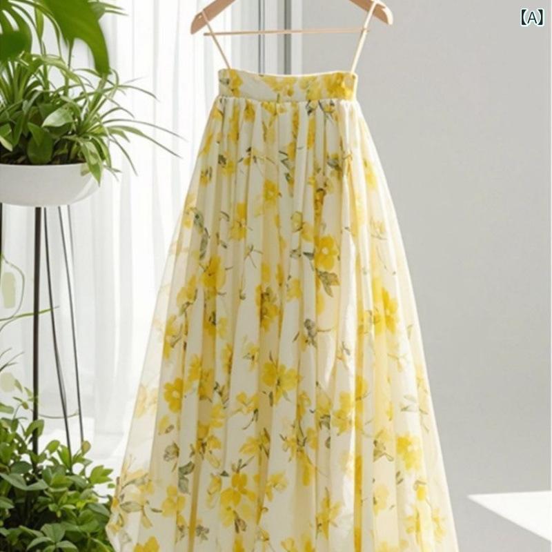 の 黄色の 花柄 スカート レディース 2025 夏の 弾性 ウエスト 着用 ユニークな a ライン スカートパターン: その他職人技: プリント.花柄生地名: その他主な生地構成: その他主な生地構成 2: その他発売時期: 2025年夏...