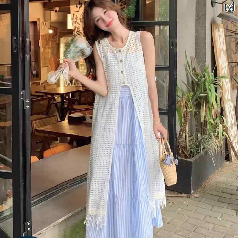 ブラウス レディース 夏 トップス ニット スリット フリンジ 透かし 細見え 重ね着 普段使い 伸縮性 軽量 吸湿速乾 綿 麻 通勤用・カテゴリ: 毛衣・スタイル: 都市風・主な素材: 酢酸繊維95%以上・ネックライン: ハンガーネック・...