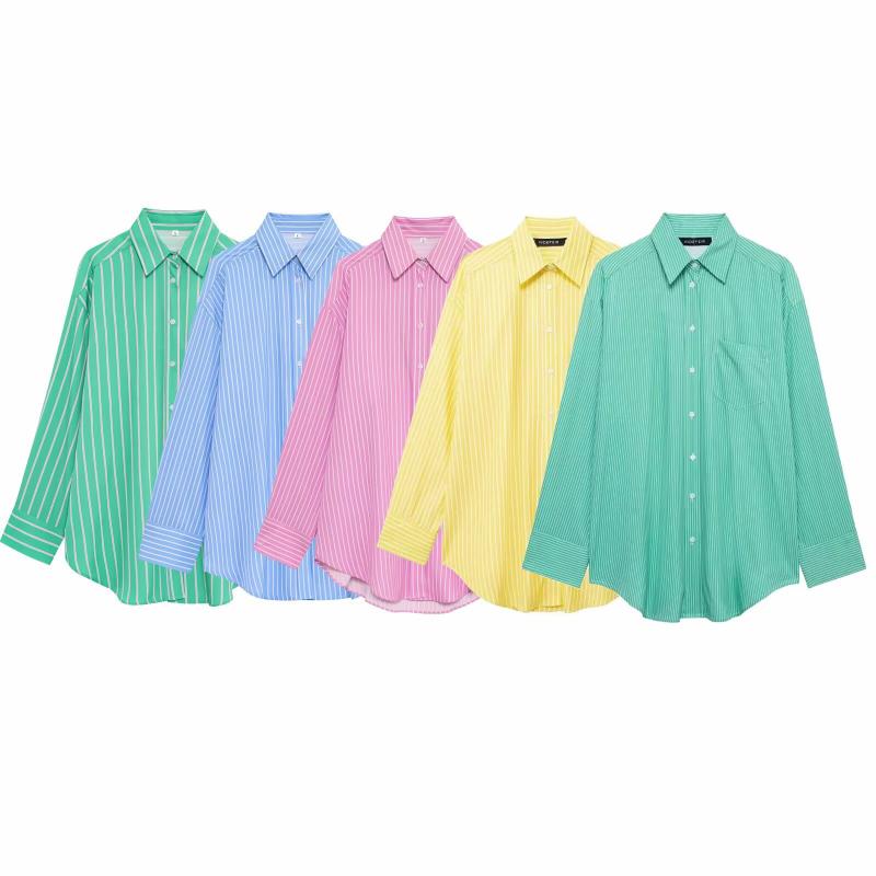 シャツ レディース ストライプ ビッグシルエット 長袖 シンプル トップス 普段使い 春 軽量 伸縮性・カテゴリ: シャツ・スタイル: ベーシック・主な素材: ポリエステル70%-80%.ポリエステル30%-50%・ネックライン: カラー・...