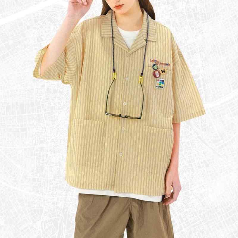 ブラウス レディース 夏 半袖 ストライプ 風 カジュアル トップス 普段使い 軽量 綿 ビッグシルエット 吸湿速乾 接触冷感・カテゴリ: シャツ・スタイル: アーティスティック復古・主な素材: ポリエステル95%以上.スパンデックス・ネッ...