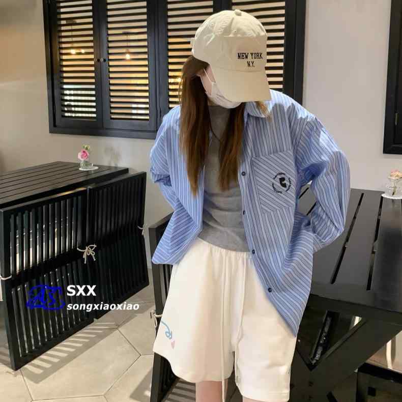 レディース トップス シャツ 春夏 ビッグシルエット 韓国 リラックス かわいい ストライプ アルファベット 刺繍 長袖 普段使い 通勤用・カテゴリ: シャツ・スタイル: 日韓カジュアル・主な素材: ポリエステル95%以上・ネックライン: ...