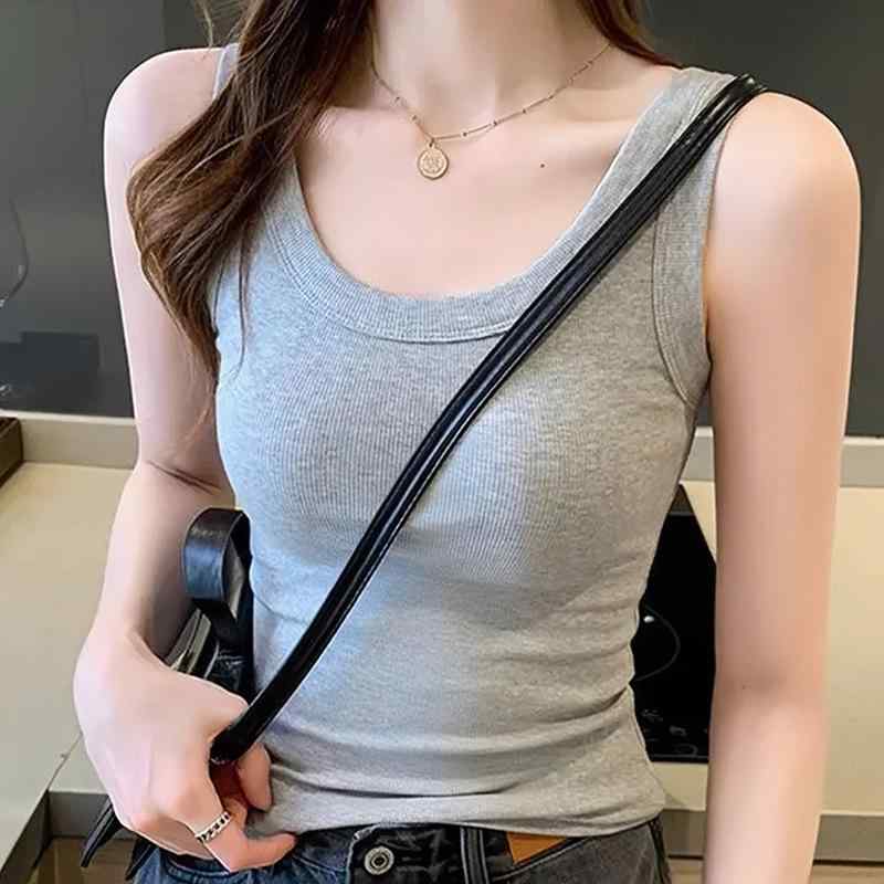 レディース トップス リブベスト 外着用 ストラップ付き 夏 スリムフィット Tシャツ 万能 インナー 接触冷感 吸湿速乾 軽量・スタイル: タンクトップ・シルエット: スリム・着丈: 50cm超65cm以下・柄: チェック・主な素材: ミ...