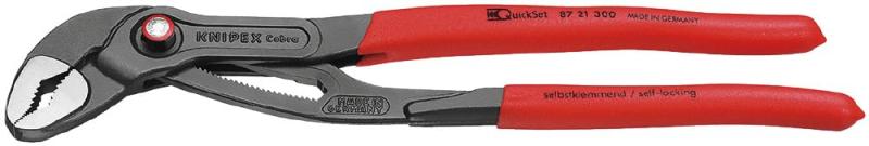 KNIPEX クニペックス Cobra QuickSet コブラクイックセット ウォーターポンププライヤー 全長300mm プラスティックコーティングハンドル 8721-300ヘッド仕上げ：グレー防錆コート・磨き、ハンドル仕様：滑り止めプラ...