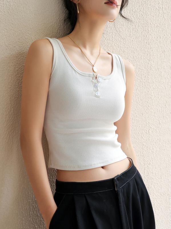 レディース キャミソール トップス 夏 無袖 リブ編み セクシー 伸縮性 軽量 接触冷感 吸湿速乾 普段使い 部屋着 通勤用・スタイル: ノースリーブ・シルエット: ウエストイン・着丈: 40cm以上50cm以下・柄: 無地・要素: ボタン...