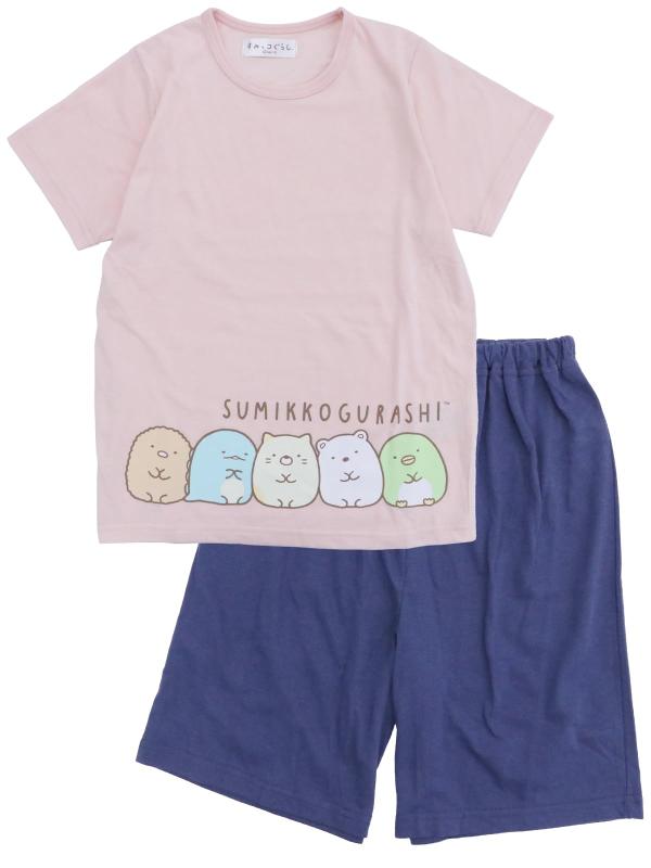 [カイタックファミリー] すみっコぐらし キッズ パジャマ 半袖 ハーフパンツ フロントプリント 夏 ピンク グリーン 120cm 130cm 140cm120cm [トップス]着丈/47 胸囲/76 肩幅/28 袖丈/14 [パンツ]パン...