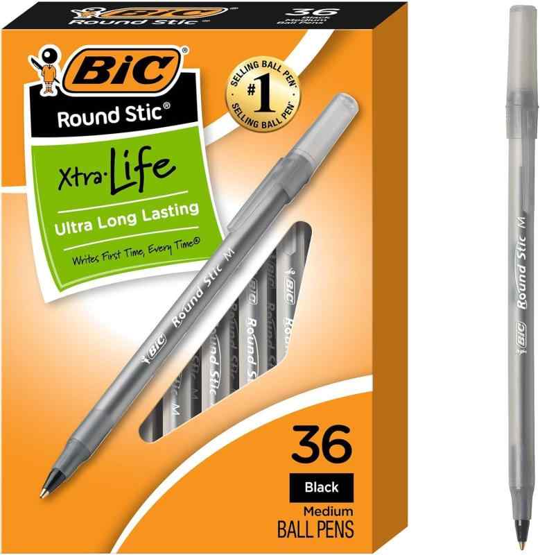 BIC ボールペン ラウンドスティック エクストラライフ ミディアムポイント 36 Count他のペンよりも平均40%長持ちします。人気のボールペン。Writes First Time, Every Timeインク残量が見える半透明バレル。...