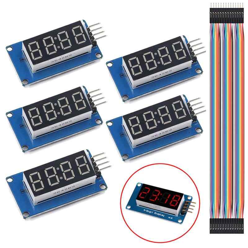 Youmile 5個 LEDディスプレイモジュールTM1637 7セグメント4ビット共通アノードクロックデュポンケーブル付きfor Arduino用赤デジタルチューブオスメス8ピン表示装置は4桁の陽赤デジタル管デジタルチューブ8レベルグレー...