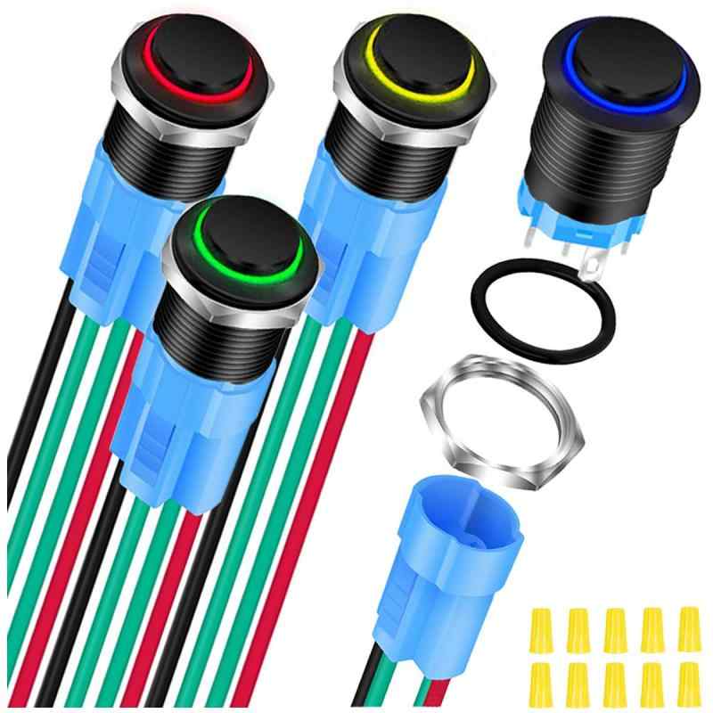 赤/黄/青/緑/白 LED モーメンタリ プッシュ ボタン スイッチ シェル 配線済み IP65 防水 SPST 2 ポジション