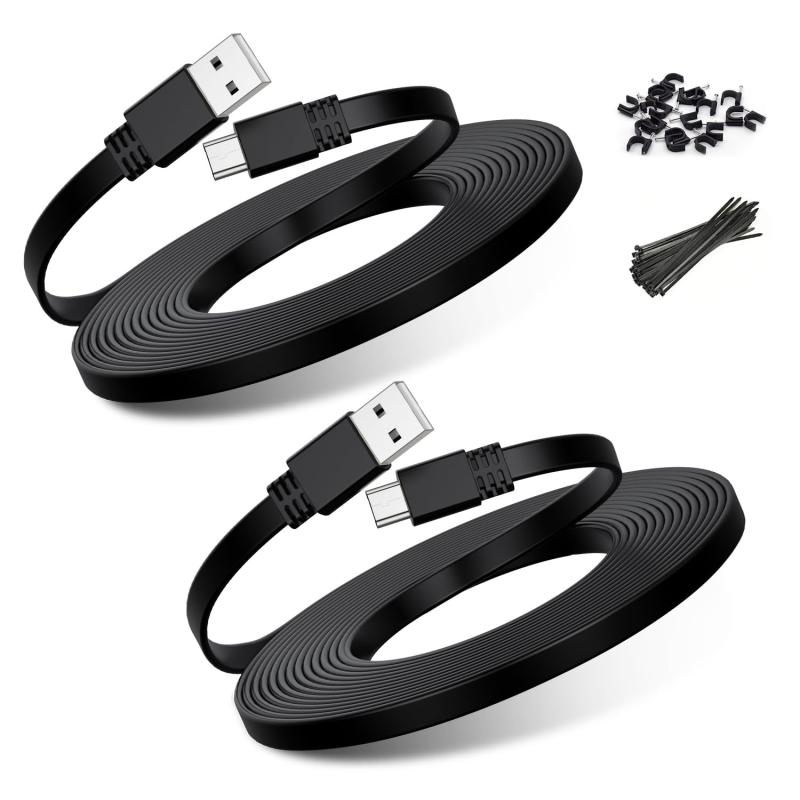 Basesailor マイクロUSB電源ケーブル（2パック）、フラットマイクロUSB充電電源コード、Wyze Cam Pan、Yi Cam、Nest Cam、Blink XT カメラ、Furbo ドッグカメラ、Arlo Q、Netvue、X...