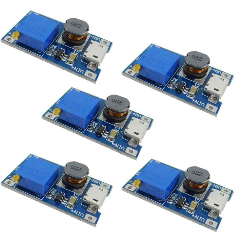 KKHMF 5個 MT3608 USBポート 2A DC-DC ブーストステップアップ 転換モジュール Micro USB 2V-24V to 5V-28V 9V 12V 24V 「国内配送」入力電圧：2V~24V最高の出力電流：2A（1A...