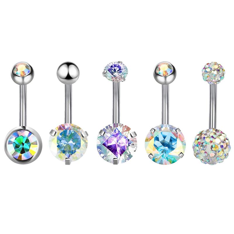 Aroncent へそピアス 14G (5点セット) ボディピアス 軟骨ピアス へそピ ステンレス ジルコニア かわいい キラキラ レディース ファッション アクセサリーボディピアス セット、おしゃれで存在感もあり、男性、女性ともにご着用可...