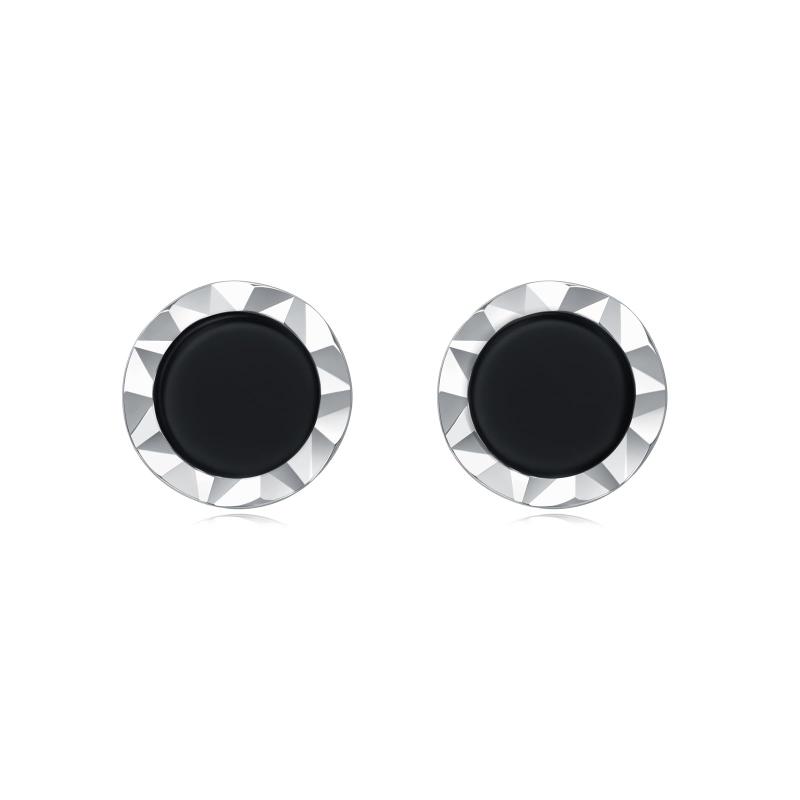 ACCE FANJI ピアス メンズ シルバー925 金属アレルギー対応 スタッド ピアス 天然石 オニキス 8mm ローマ数字 ピアス 革新的なダイヤモンド型のエッジデザイン 両耳用 男の子へのプレゼント 誕