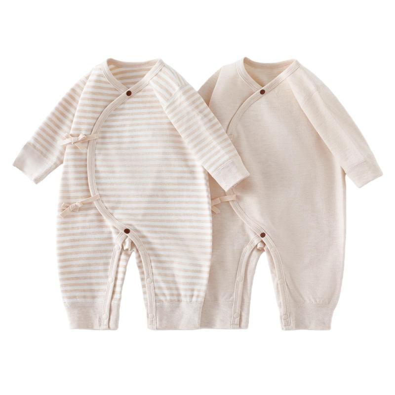 [YIN OON] ベビー服 男の子 女の子 ロンパース新生児服 2枚セット長袖 オーガニックコットン コンビ肌着 赤ちゃん服 カバーオール 春 秋 冬 パジャマお部屋着 出産準備 出産祝いシンプルな素色と可愛らしいボーダー柄と組み合わせる...