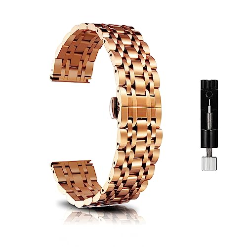 ■商品説明■ スマートウォッチ ベルト 22mm バンド ステンレス 交換バンド 時計バンド 交換ベルト 金属ベルト メタルストラップ スマートウォッチバンド クイックリリースベルト バタフライバックル付き 調整工具付 - (ローズゴールド...