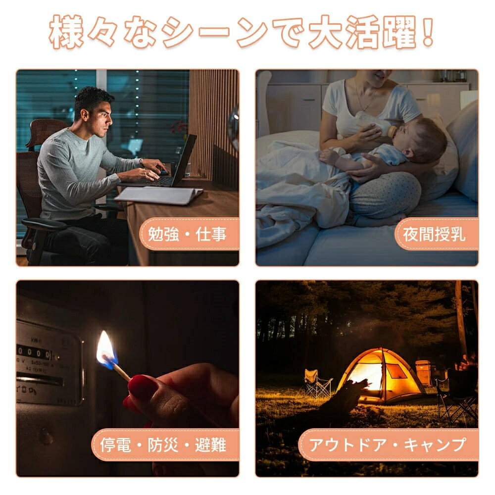 商品仕様商品名：クリップ式ライトパワー：3.2W光源: LEDビ一ズ色温度：3000-6000K （3段階調整）輝度：無段階調光入力電源：DC5V/1Aバッテリー種類：18650リチウム電池容量： 800mAhフル充電：2時間連続使用時間：...