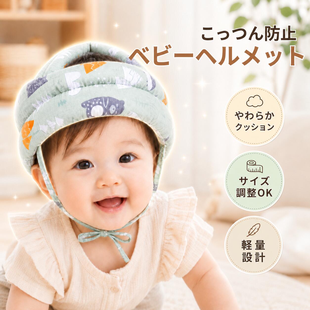 商品名 ベビーヘルメット 赤ちゃん 子供 キッズ ヘッドガード ベビー 頭 ごっつん防止 転倒防止 クッション 超軽量 頭 守る 保護 安全 伸縮 360度保護 0歳 1歳 2歳 通気性 コットン ベルクロ あご紐付き 可愛い 出産祝い ギ...