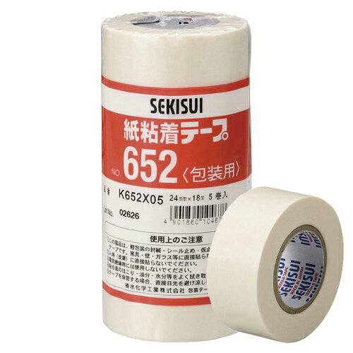 積水化学工業株式会社東京お客様相談室（03）5521-0505商品仕様●重ね貼りも可能です。●手で簡単に切れ、作業性に優れています。●寸法：幅24mm×長18m●テープ厚：0．1mm●材質：基材＝和紙JANコード49018601046784...