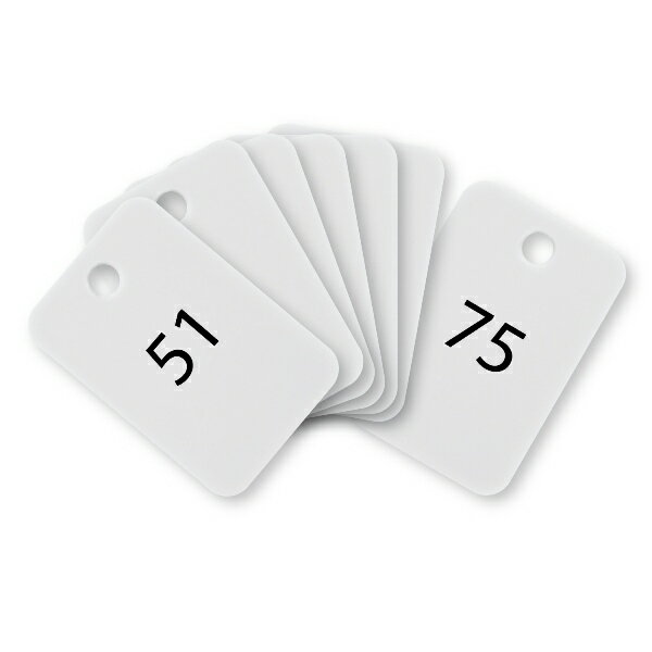 商品仕様お店やホテル・旅館等で何かと重宝する番号札スタイリッシュなオリジナルデザインの四角型の番号札です。番号が51〜75入。穴径：φ6.5mm。W40XD60XH2.7mm。【材質】PS【本体重量】7g【本体サイズ(縦x横x高)】60mm...