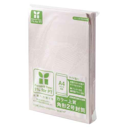 商品仕様●和風の色使いが印象的なカラー封筒。●サイド貼りは、貼り位置が端にあり、宛名を書くとき邪魔になりません。●規格：角2●サイズ：縦332×横240mm●紙厚：90g／m2●材質：色上質●仕様：サイド貼り本体色サクラJANコード4972...