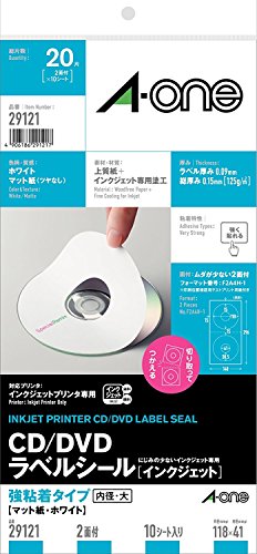 商品仕様高品質のインクジェット用紙を使用したCDラベルシールです。148mm×296mm 2面 内径・大 10シート(20枚)●材質：上質紙＋インクジェット専用塗工●原産国：日本JANコード4906186291217490618629121...
