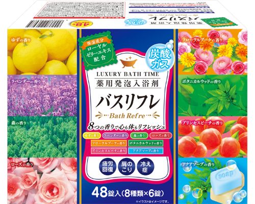【商品説明】 ・温浴効果を高め炭酸ガスで血行促進。 ・香り（お湯の色）は全8種類（各6錠）（ゆず・ラベンダー・森・ローズ・フローラルブーケ・ボタニカルウッド・プリンセスピーチ・アクアソープ）。 【仕　様】 ●成分／コハク酸・PEG6000・...